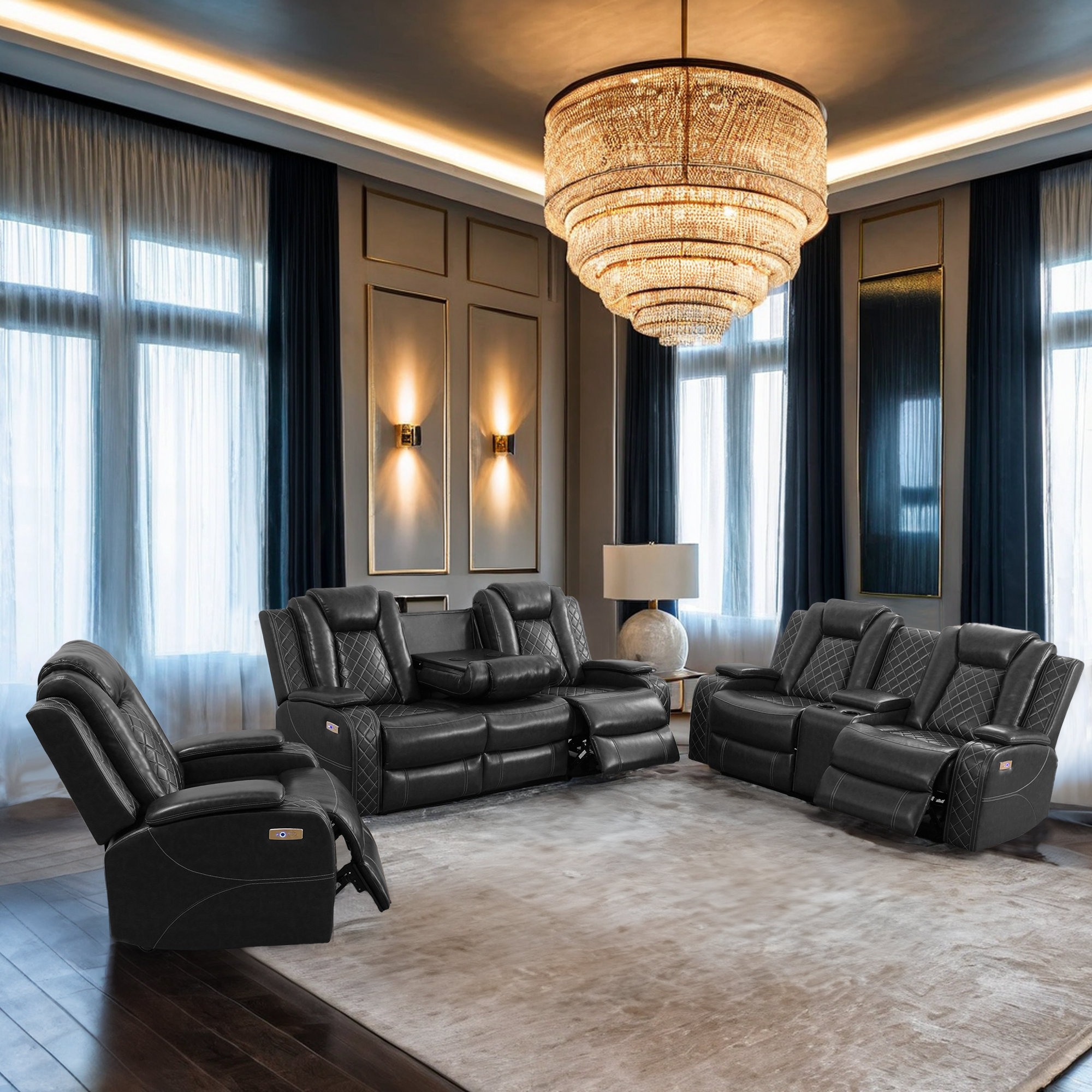 Latitude Run® 3 Piece Faux Leather Reclining Living Room Set - Wayfair ...