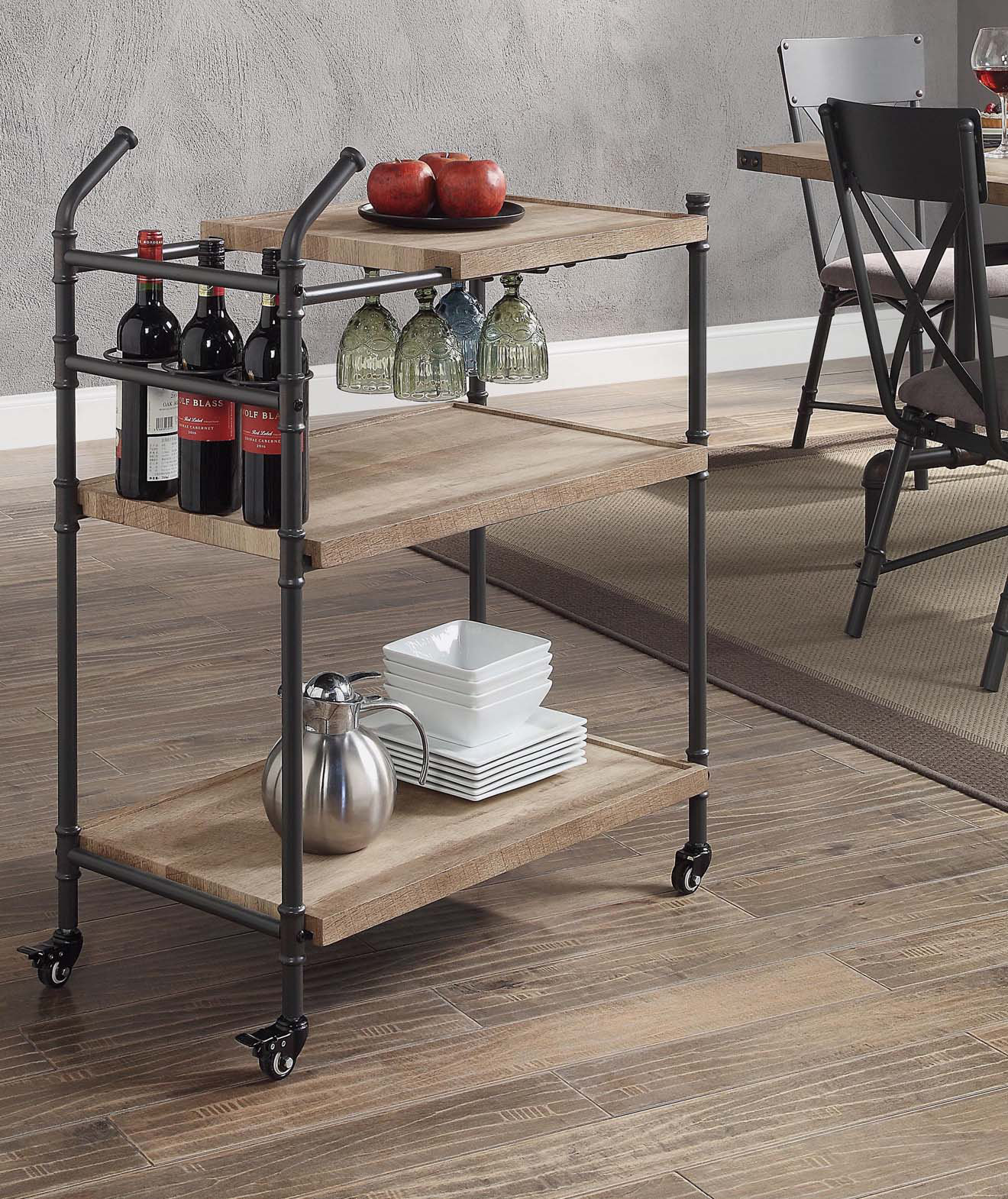 17 Stories Brantley Oak & Sandy Black Finish Serving Cart - Wayfair Canada