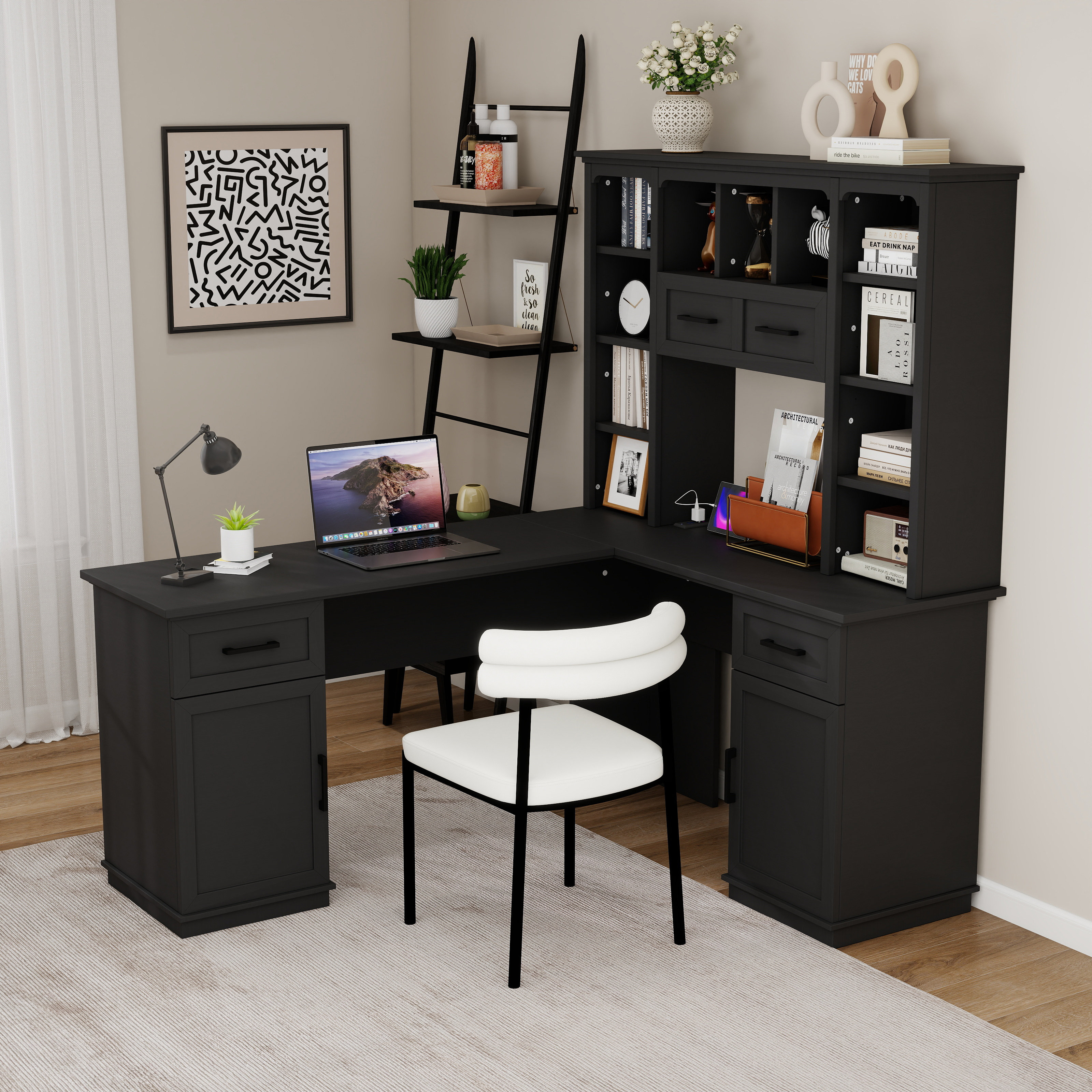 Lark Manor™ 2-In-1 L-Shaped Computer Desk With Drawers,Cabinet,Open ...