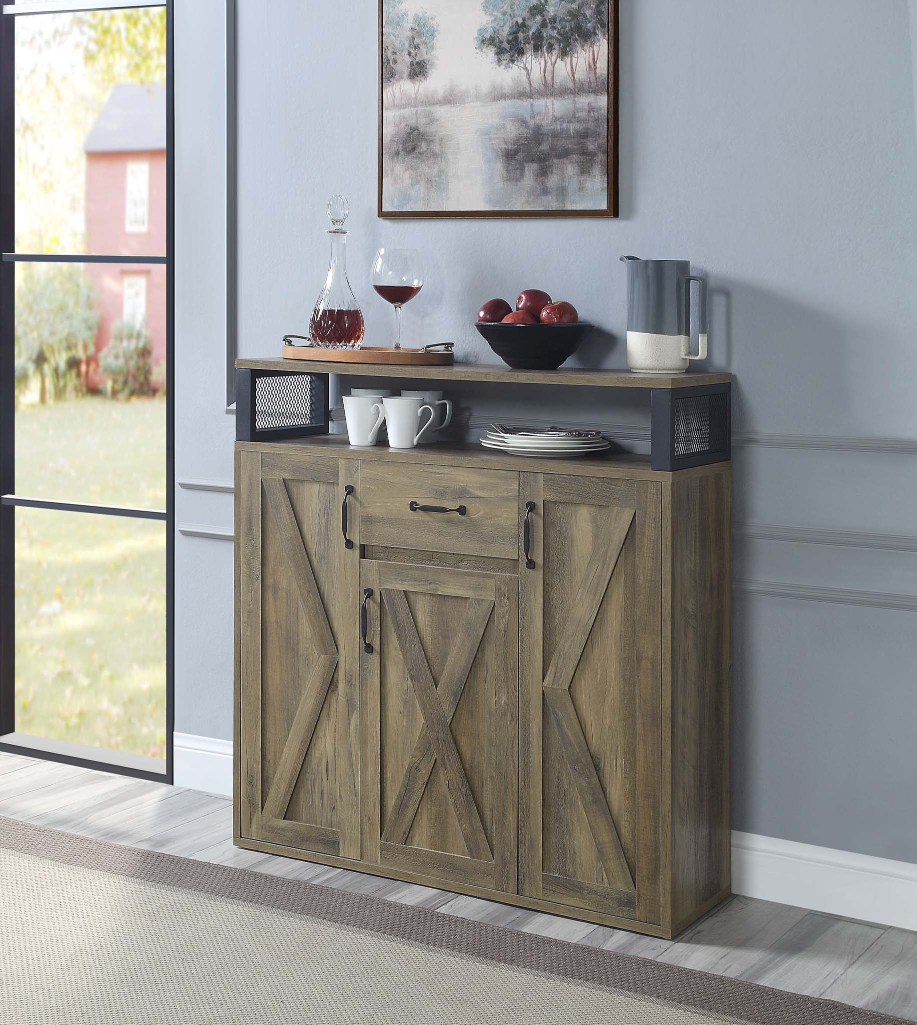 Gracie Oaks Abiram Rustic Oak Finish Server | Wayfair