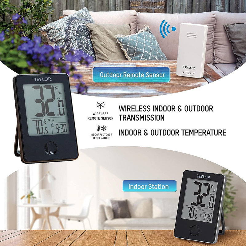 Taylor Wireless Digital Indoor/Outdoor Thermometer with Remote Sensor ...