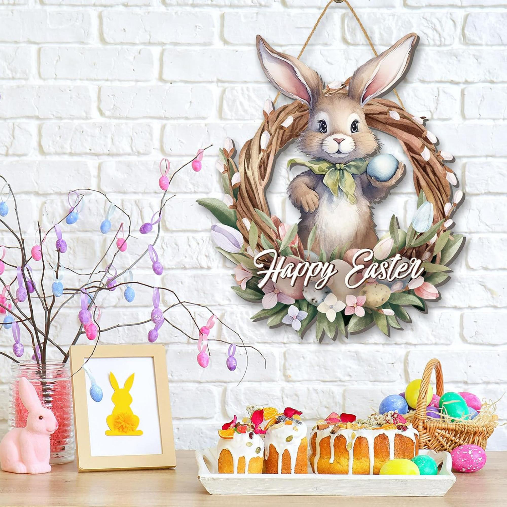 The Holiday Aisle® Easter Wreaths For Front Door Wooden Easter Sign ...