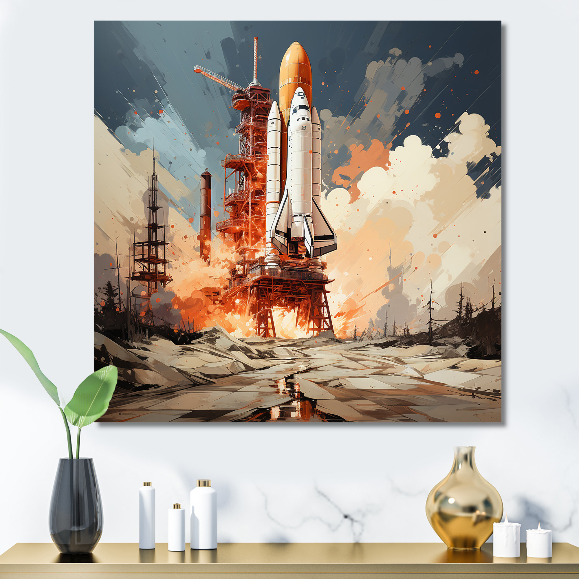 17 Stories Modern Space Shuttle Launch - Rocketship Canvas Art Print ...