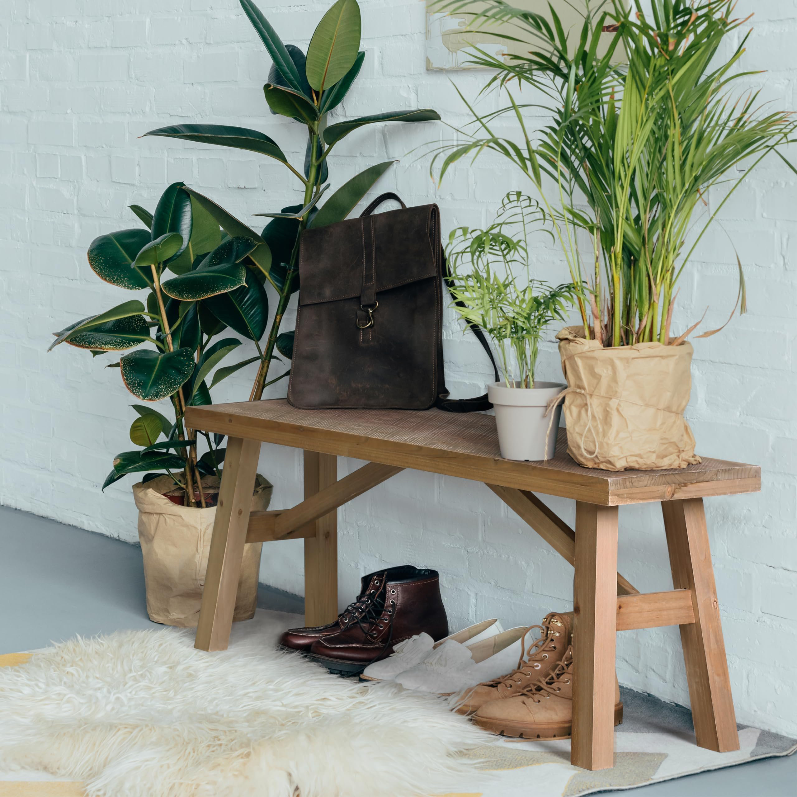 Ophelia & Co. Outdoor Long Wood Bench, 43" Farmhouse Entryway Bench For ...