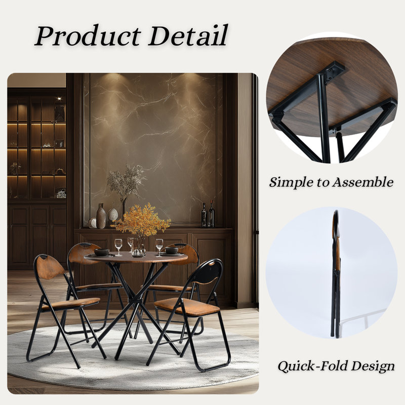 17 Stories Matha 5-Piece Dining Table Set for Small Spaces Folding ...