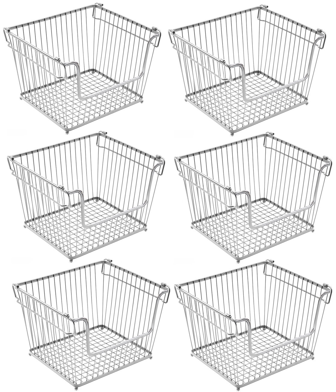 Sorbus 6 Pack Stackable Metal Storage Basket with Handles in Silver ...