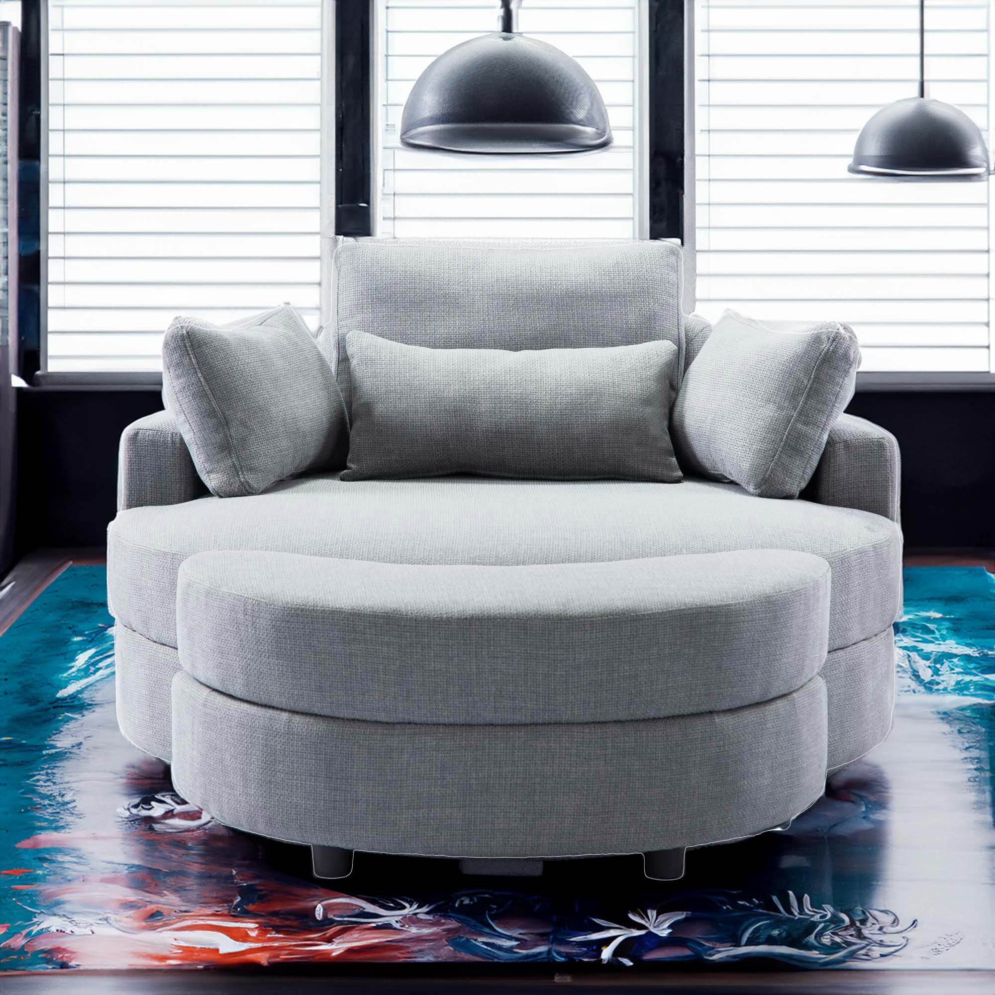 Latitude Run® Large round chair with storage linen fabric for living ...