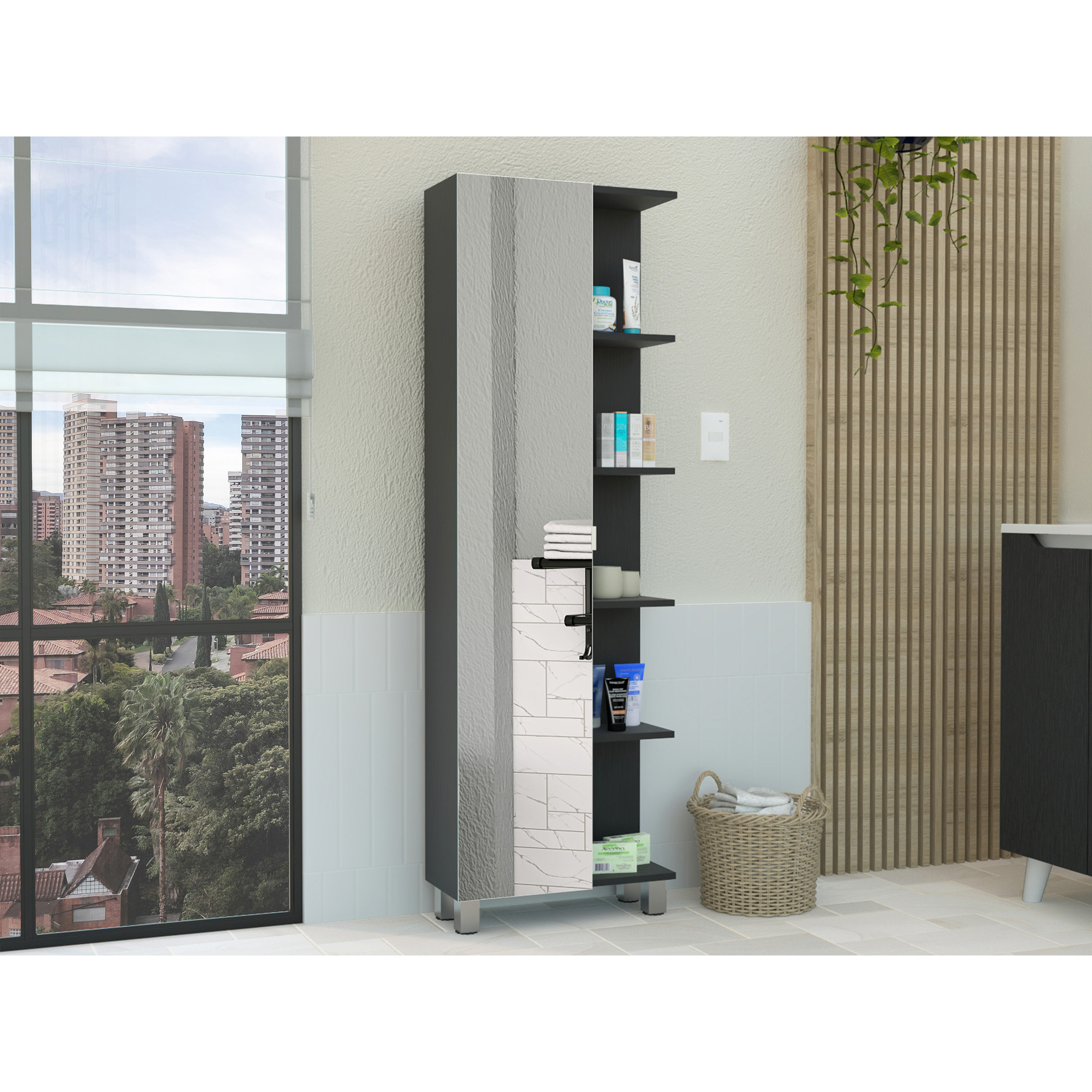 Hokku Designs Mirror Linen Cabinet, Four Interior Shelves, Five ...