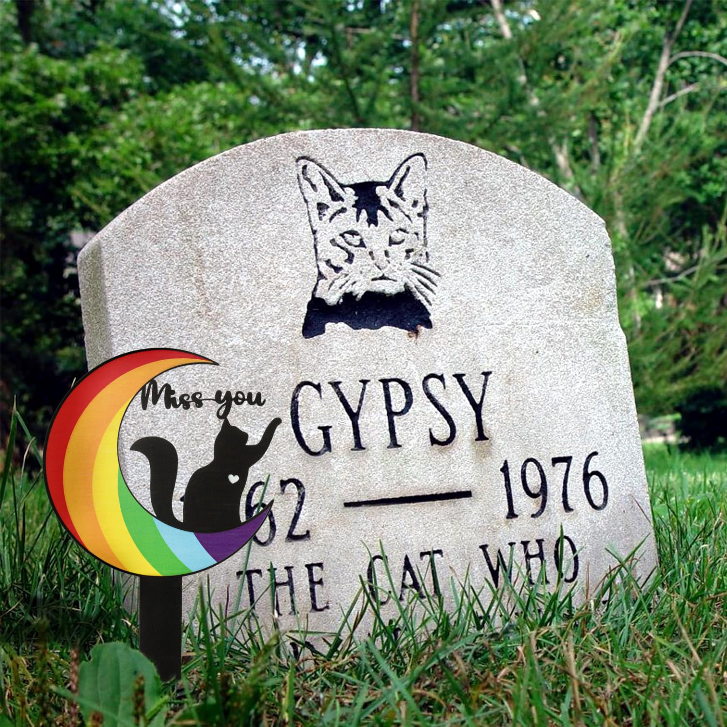 Arlmont & Co. Cat Memorial Grave Markers, Pet Metal Sympathy Grave ...