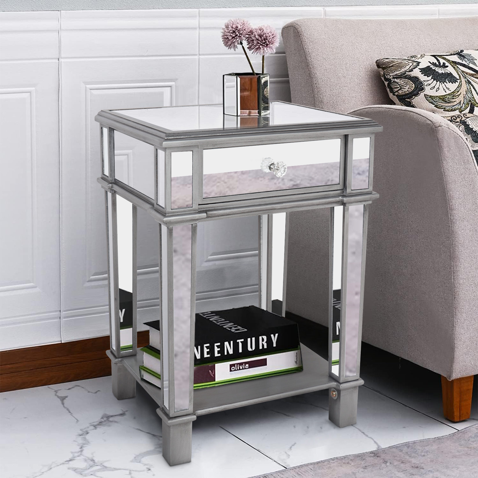 House of Hampton® Hikeem Nightstand in Silver & Reviews | Wayfair