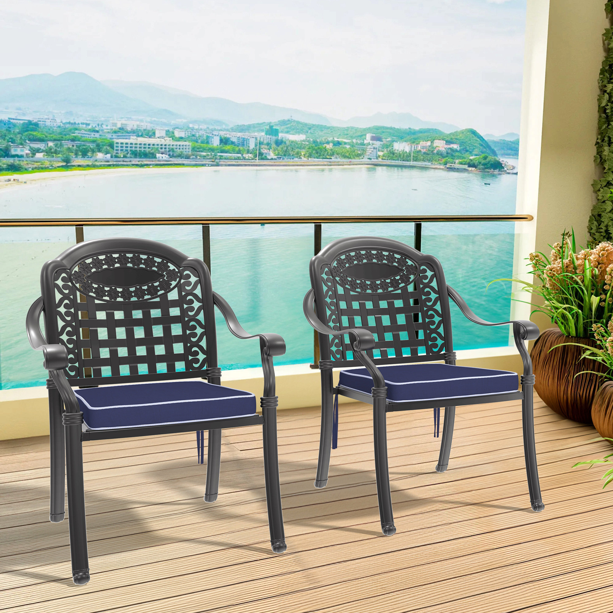 Astoria Grand Cast Aluminum Patio Dining Chair 4Pcs With Black Frame ...