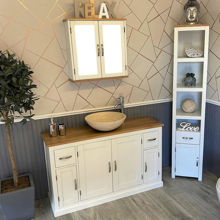 Ebern Designs Anselmo Solid Oak 1230mm Free-standing Single Vanity Unit ...