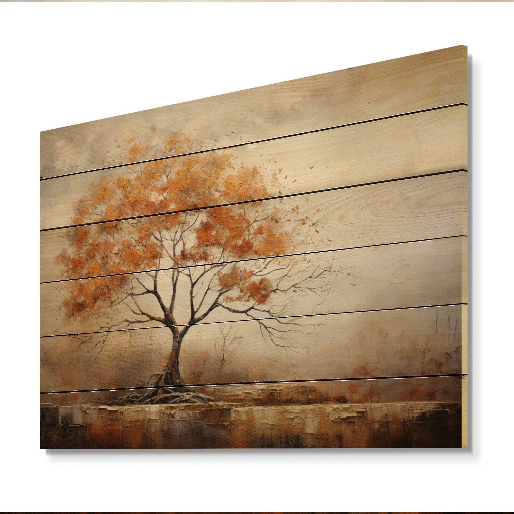 Red Barrel Studio® Minimalism Oak Tree Shimmering Autumn I On Wood ...
