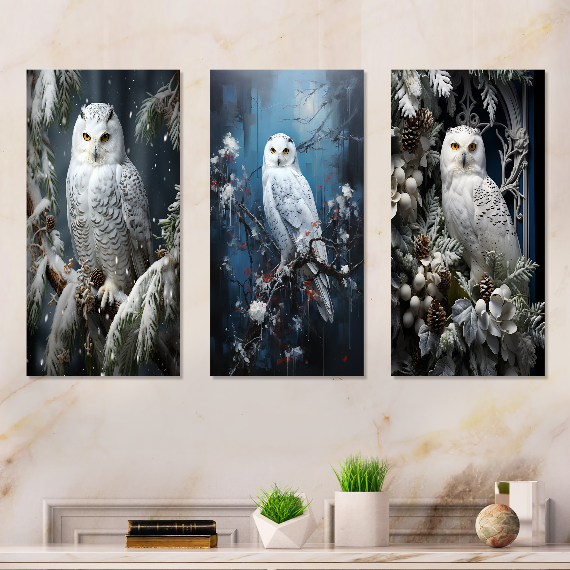 Millwood Pines Snowy Owl Winter Watch I - Owl Metal Wall Art Prints Set ...