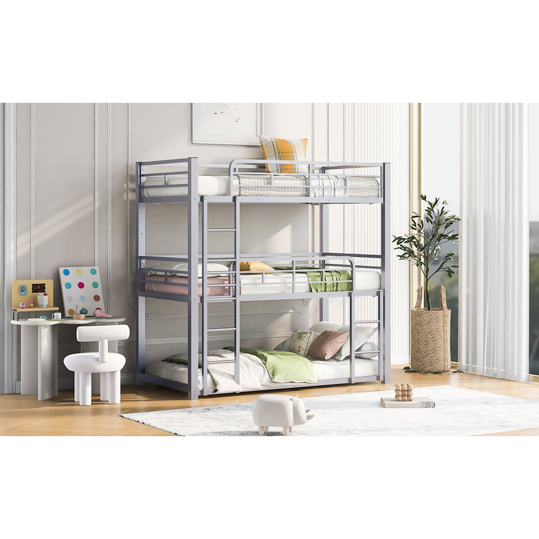 Latitude Run® Silver Metal Triple Bunk Bed For Twins - Robust & Stable ...