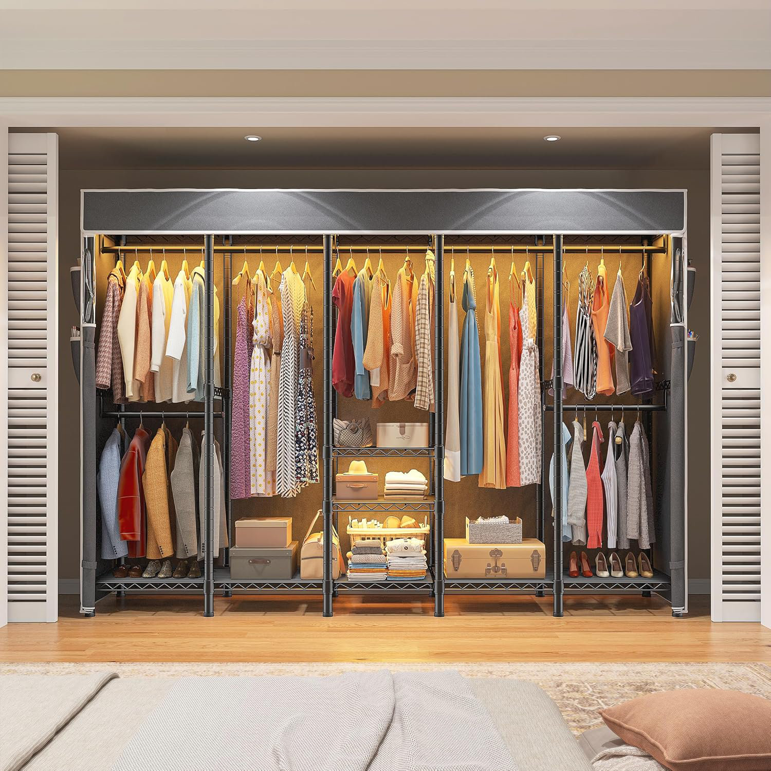 Rebrilliant Clothes Rack with Cover Heavy Duty Clothing Rack with Cover ...