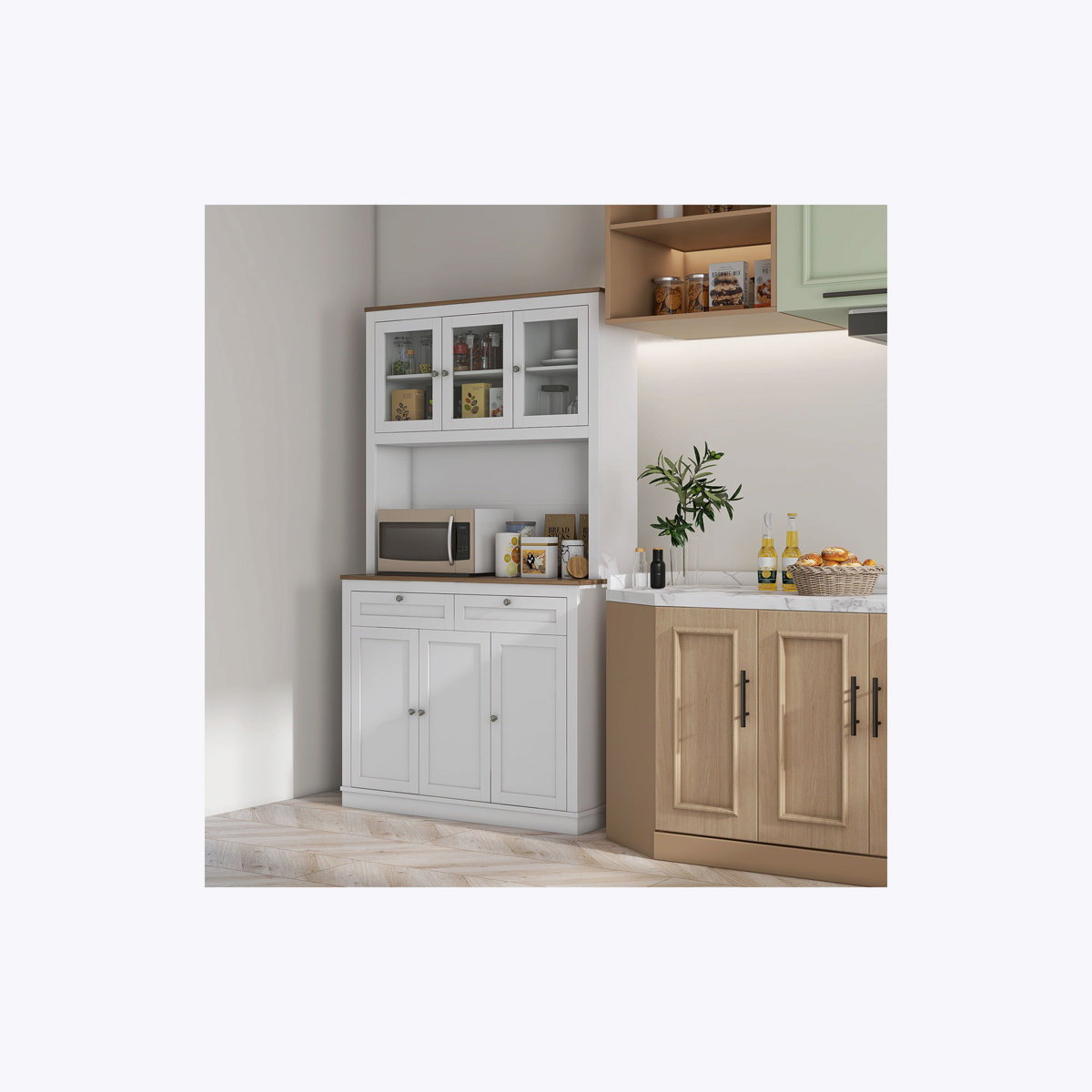 Gracie Oaks Multifunctional Kitchen Storage Cabinet with Microwave ...