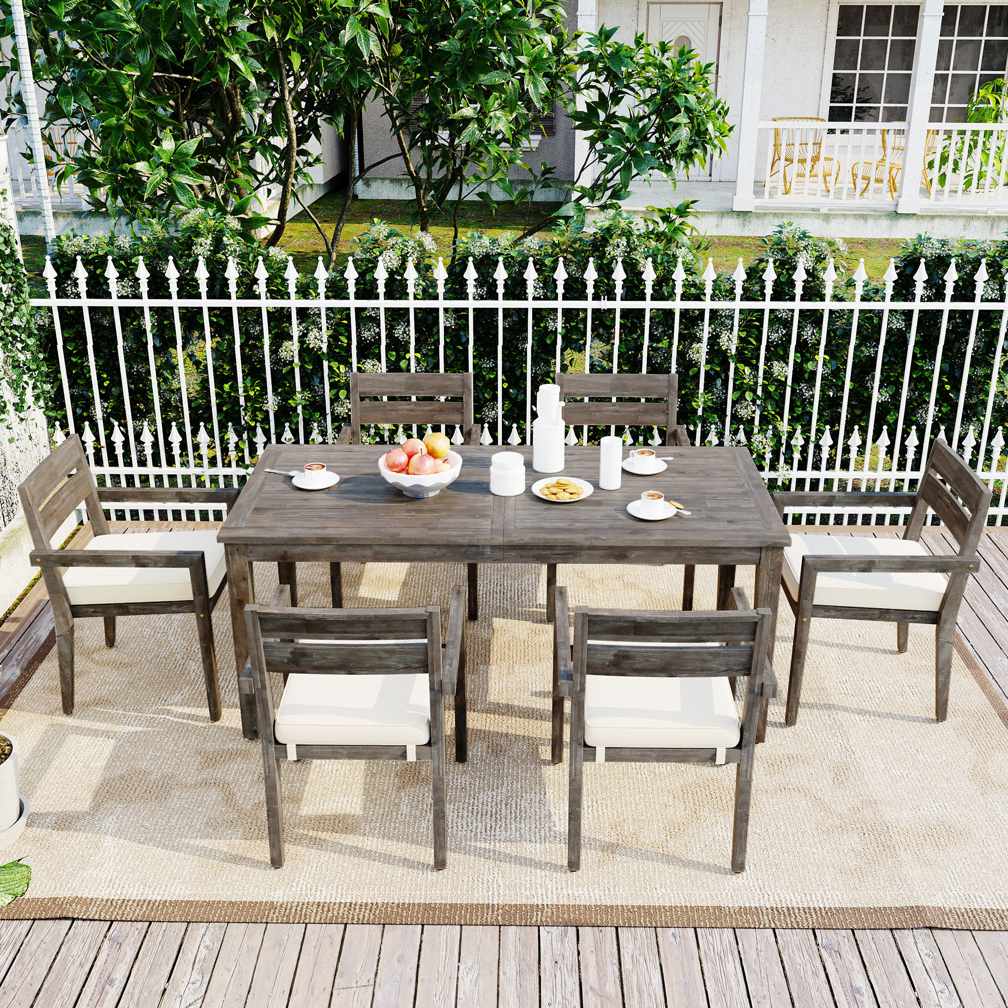 Loon Peak® Acacia Wood Outdoor Dining Table And Chairs Suitable For ...