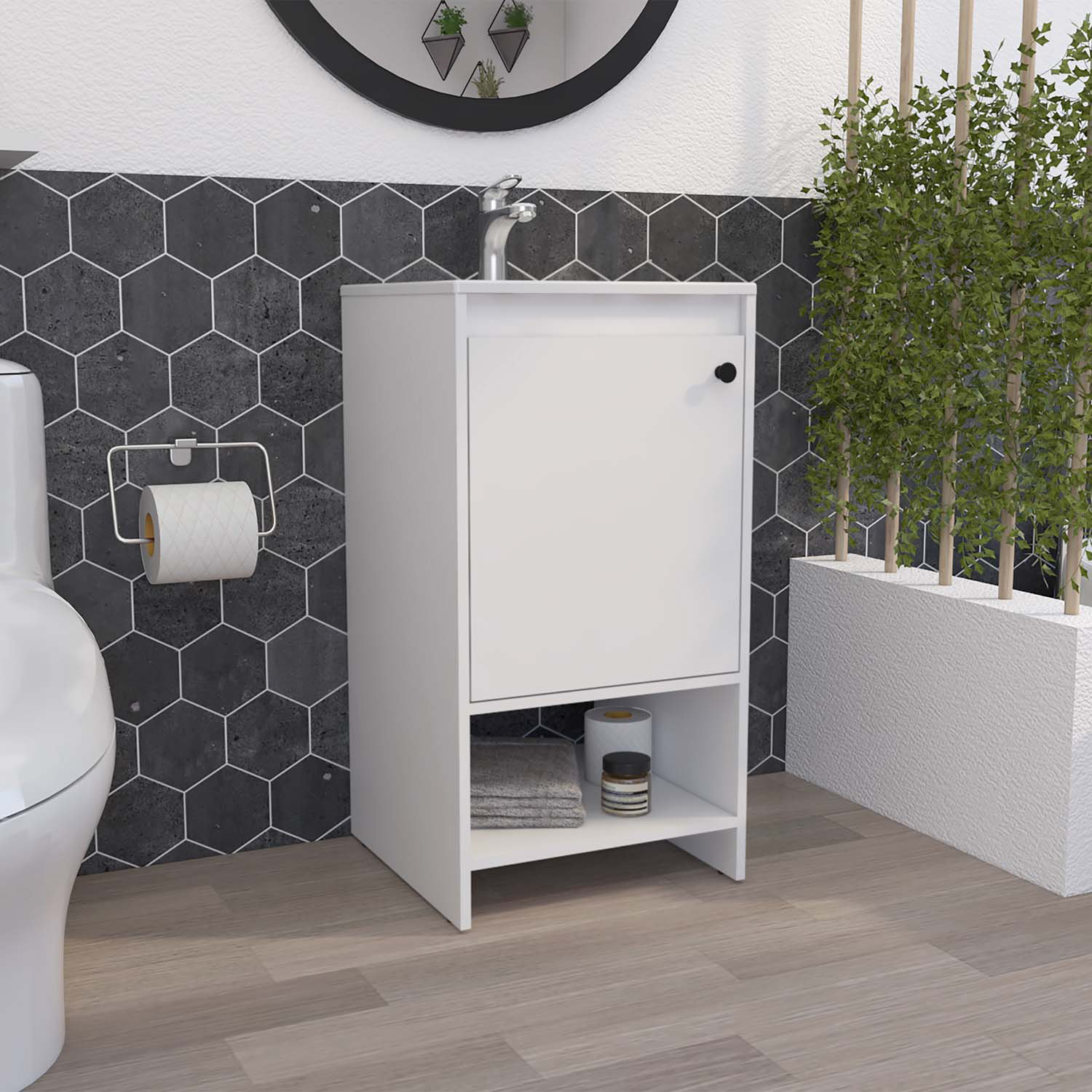 Latitude Run® Meuble-lavabo autoportant avec tablette ouverte Bruto ...