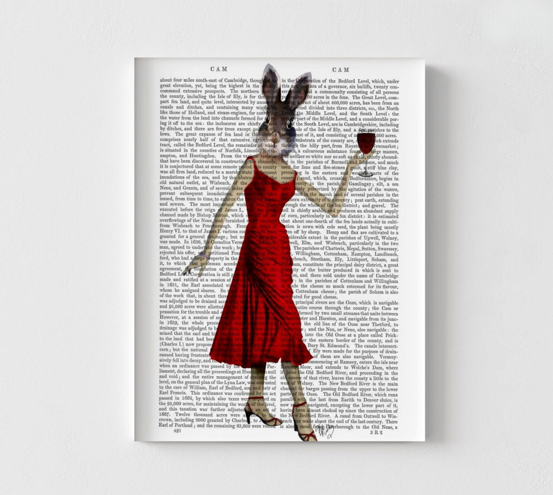 WeFrameArt Rabbit In Red Dress, Animal Section Library Wall Art, Red ...