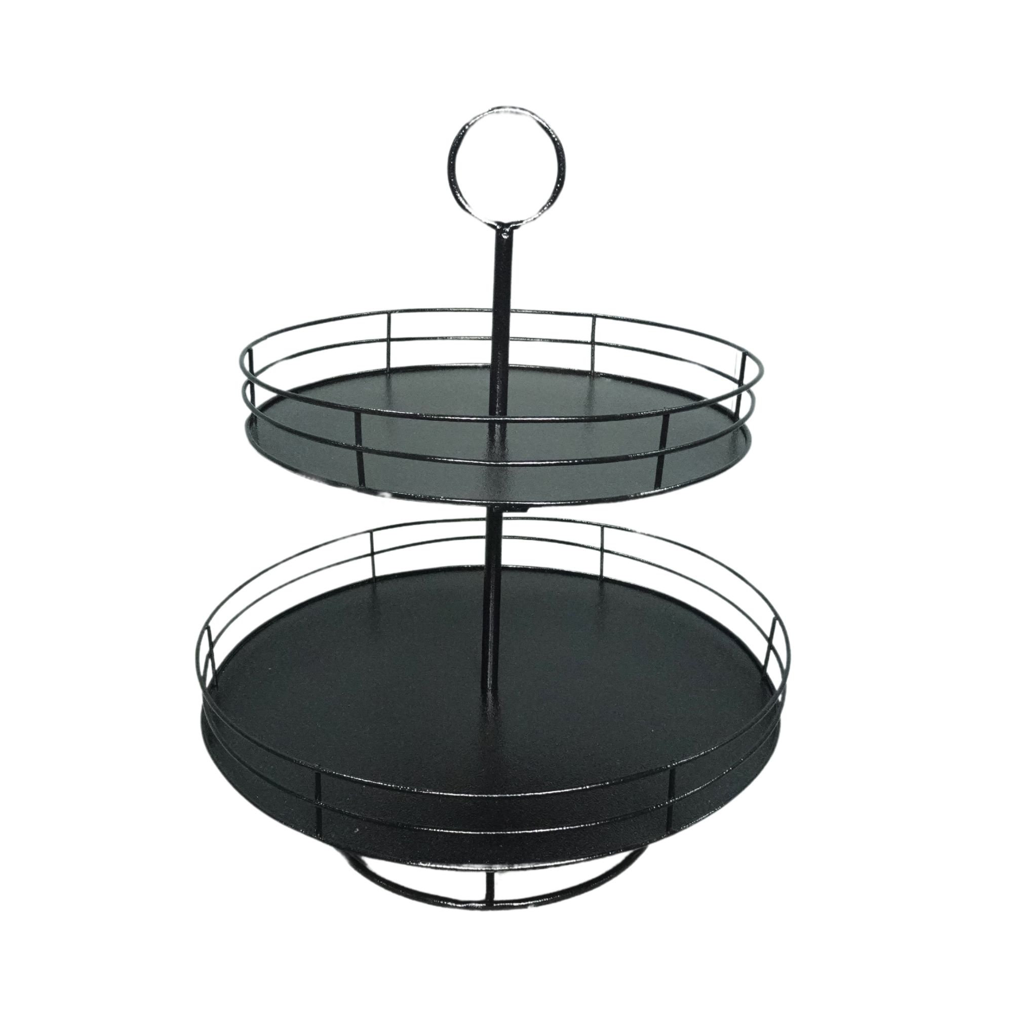 Latitude Run® VIP Metal 15.35 in. Black Round Caged Tiers Serving Tray ...