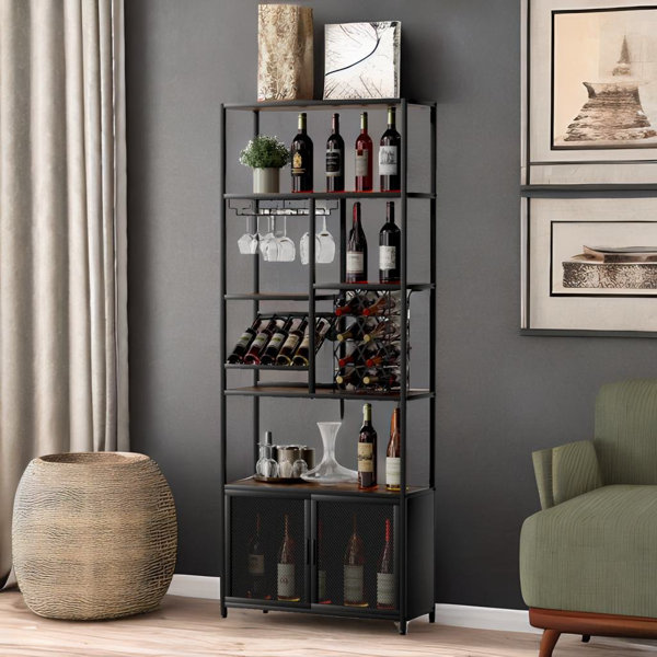 17 Stories Feldstein Floor Wine Bottle & Glass Rack Black | Wayfair