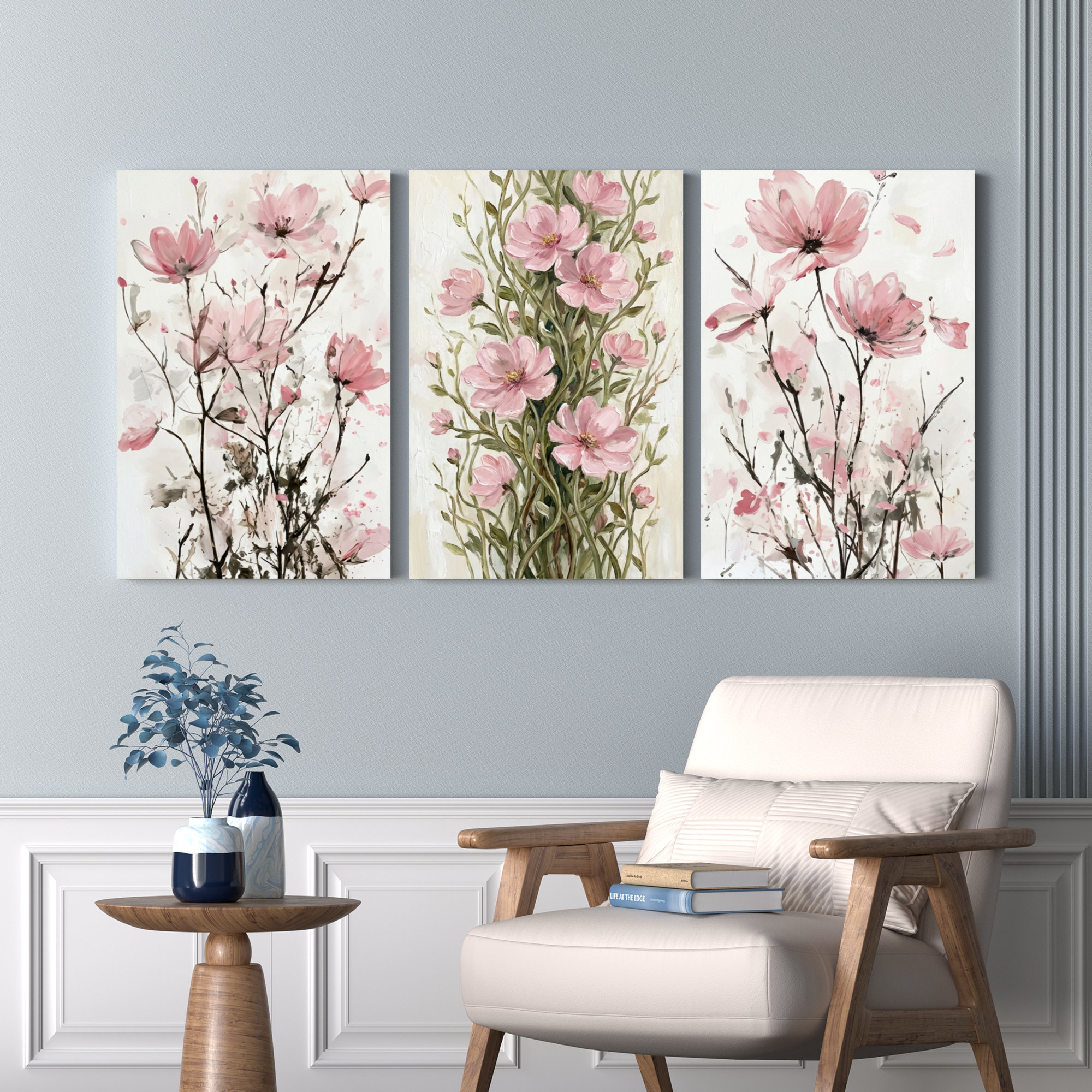 Winston Porter Pink Floral Watercolor Canvas Wrapped Wall Art Oil ...
