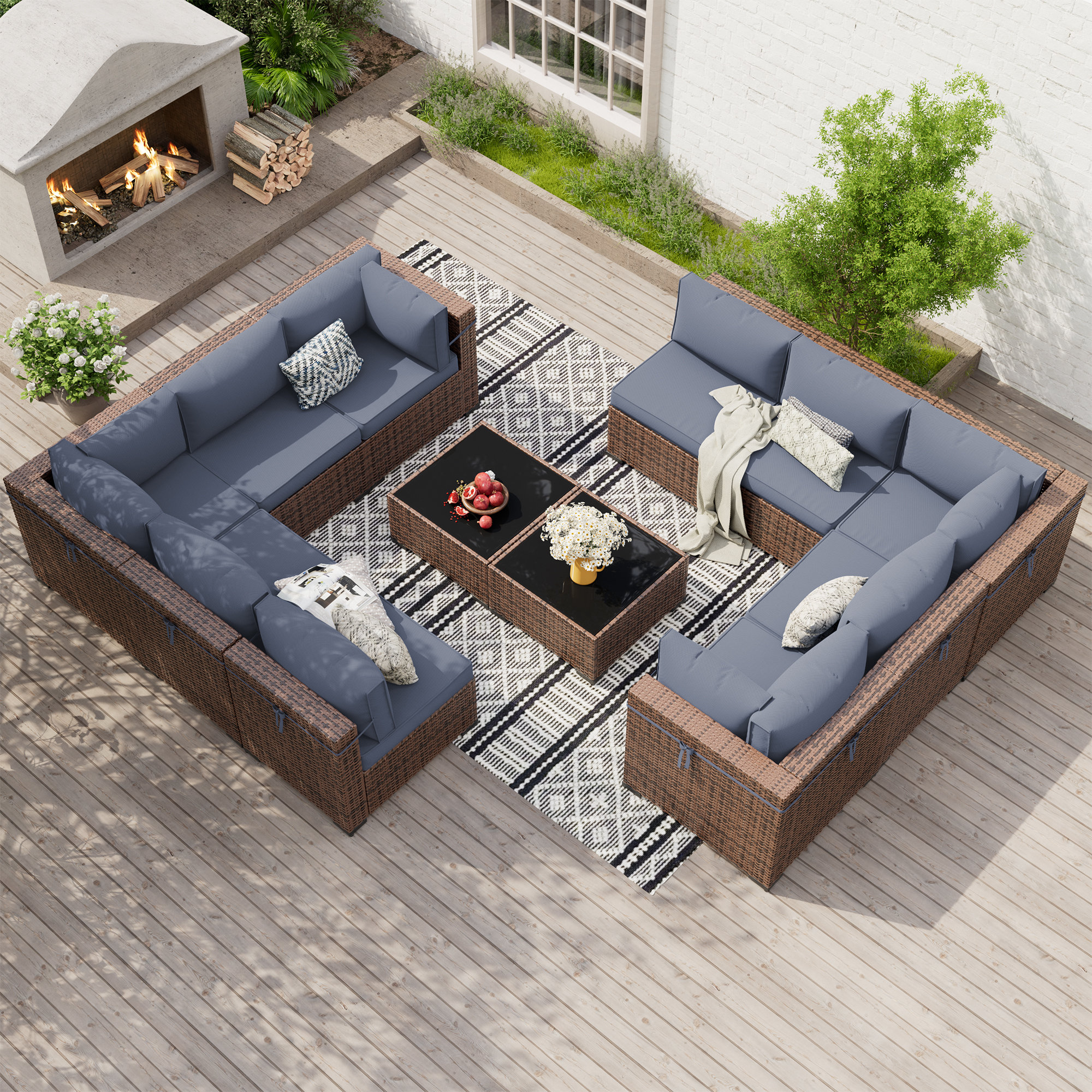 Latitude Run® Modular 10-Person Rattan Sectional Conversation Sets With ...