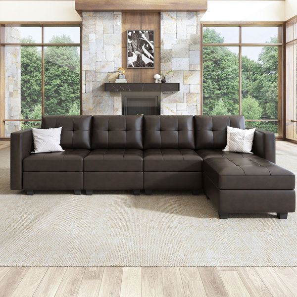 Latitude Run® L-shaped Faux Leather Modular Sectional Sofa With Storage ...