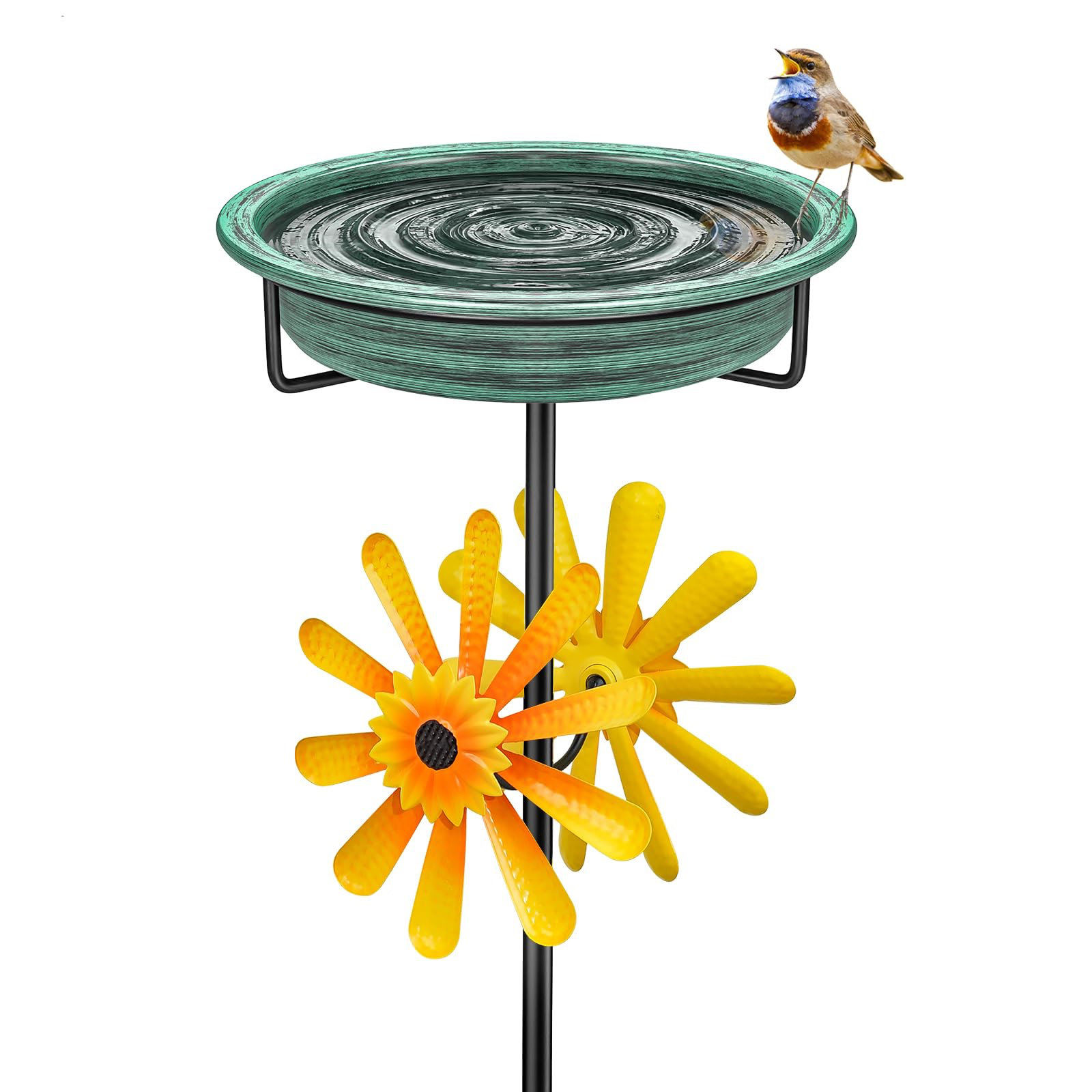 Rosalind Wheeler 48.8" Metal Bird Bath with Rotating Wind Spinner ...