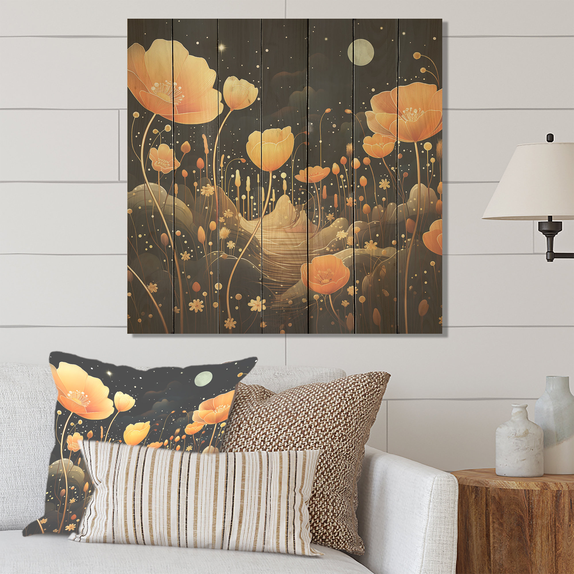 Winston Porter Orange Moonlit Gold Floral Meadows - Marigold On Wood ...