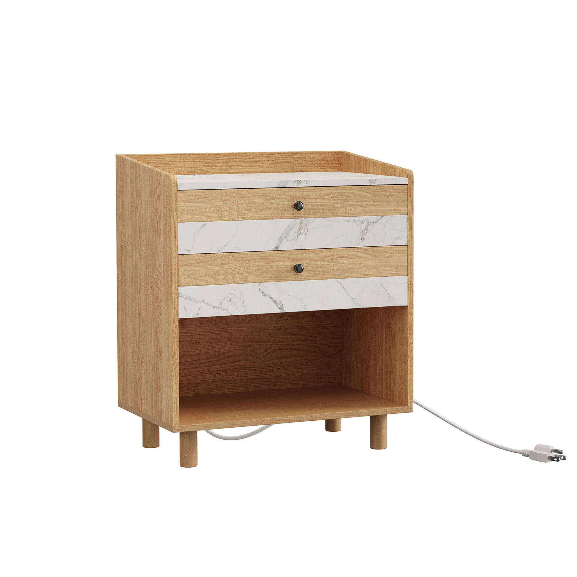 Ivy Bronx 23.6"W 2-Drawer Nightstand with Built-in Outlet Socket and ...
