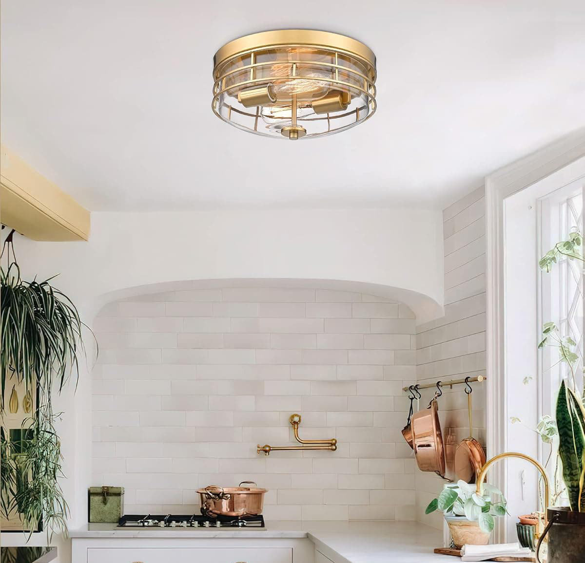 17 Stories 13" Modern Farmhouse Flush Mount Ceiling Light, Gold Brushed ...