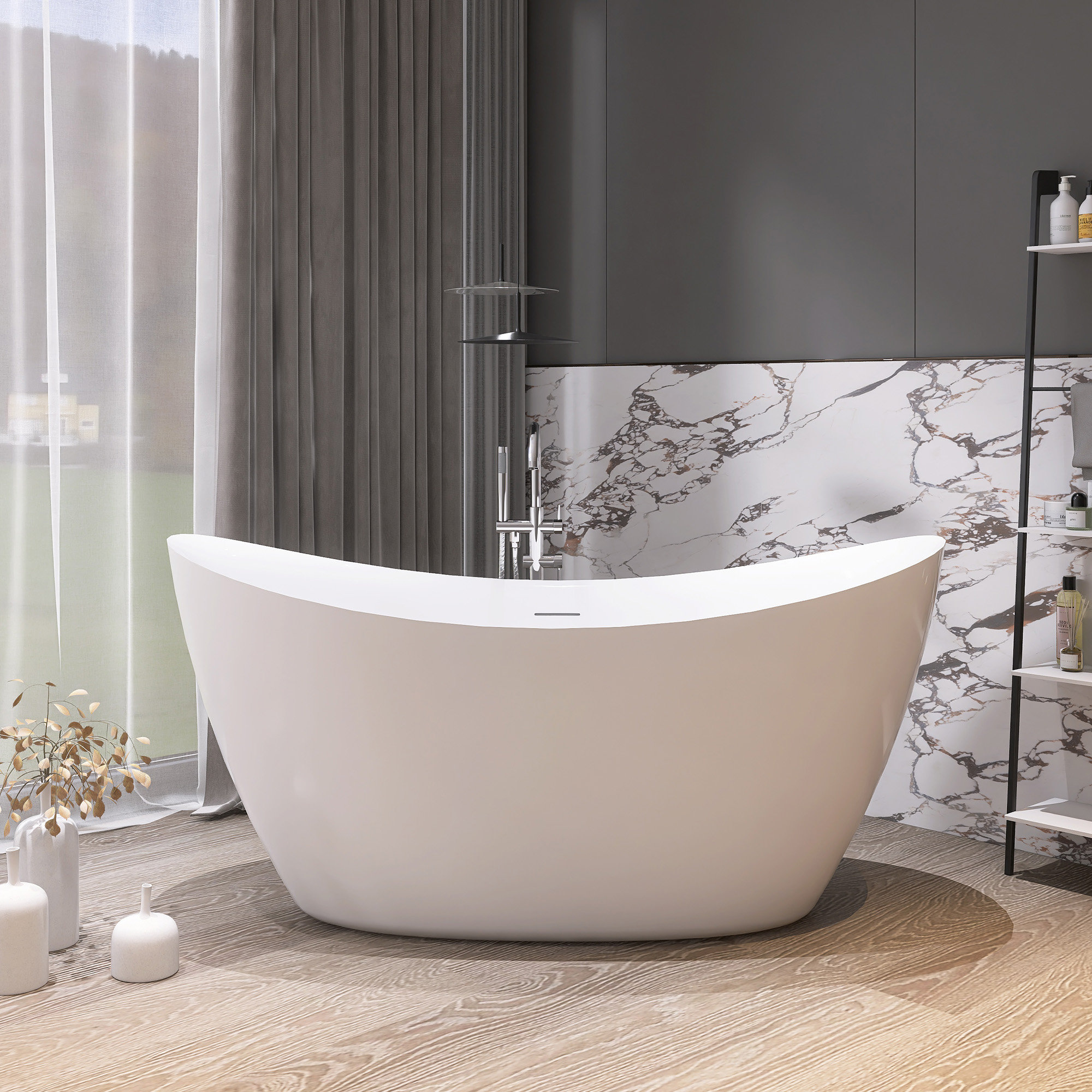 Absolux Haven 60" Double Slipper Freestanding Tub Soaking Acrylic ...