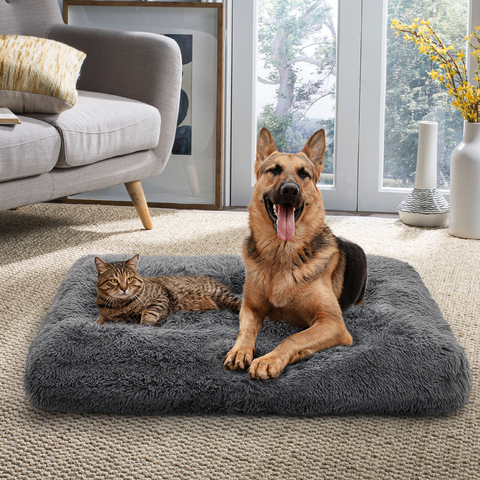 Tucker Murphy Pet™ Pet Bed Fluffy Plush Faux Fur Cat Dog Bed Rectangle ...
