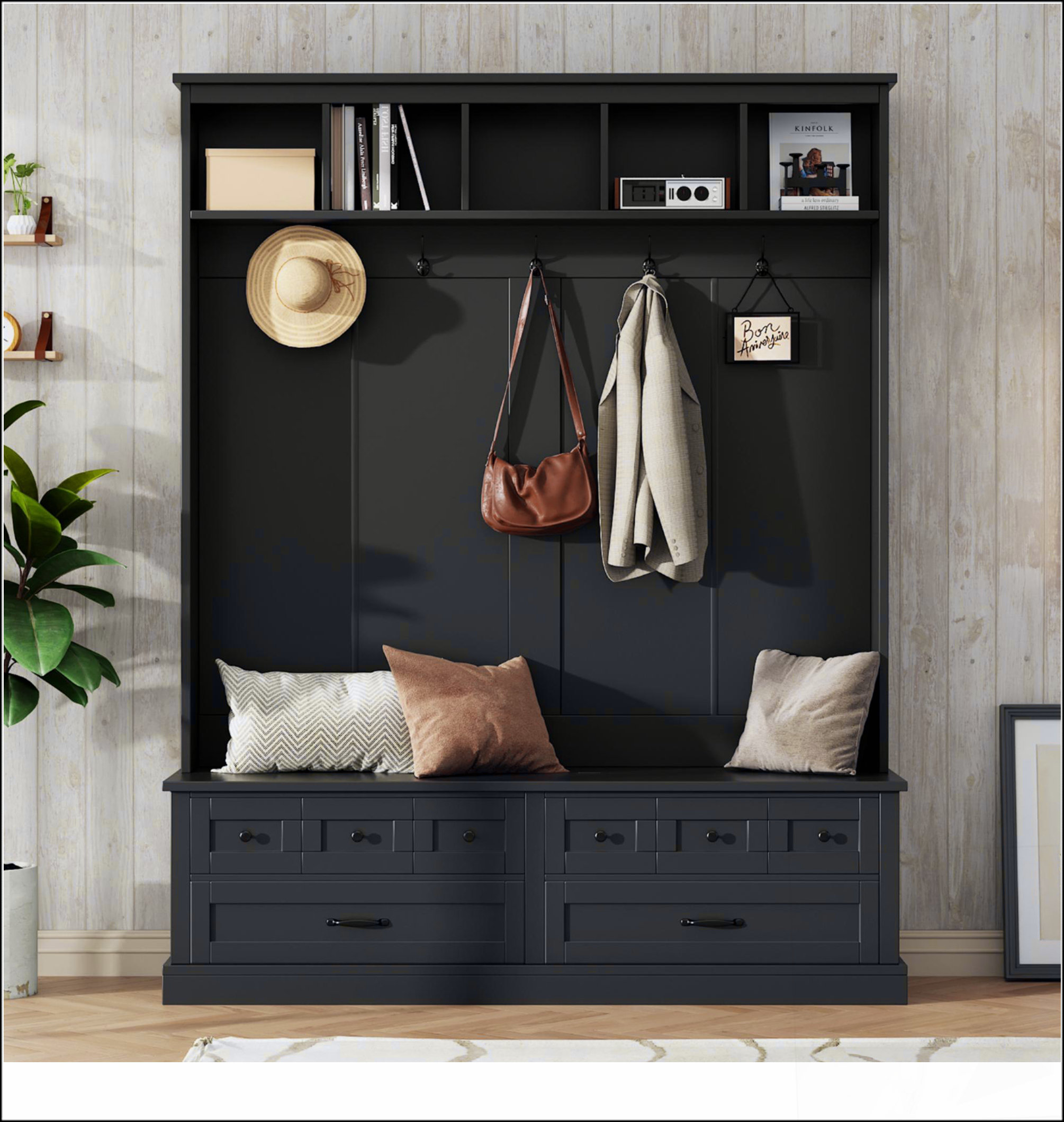 One Allium Way® Elegant Wide Hall Tree with 5 Hooks, Versatile Entryway ...
