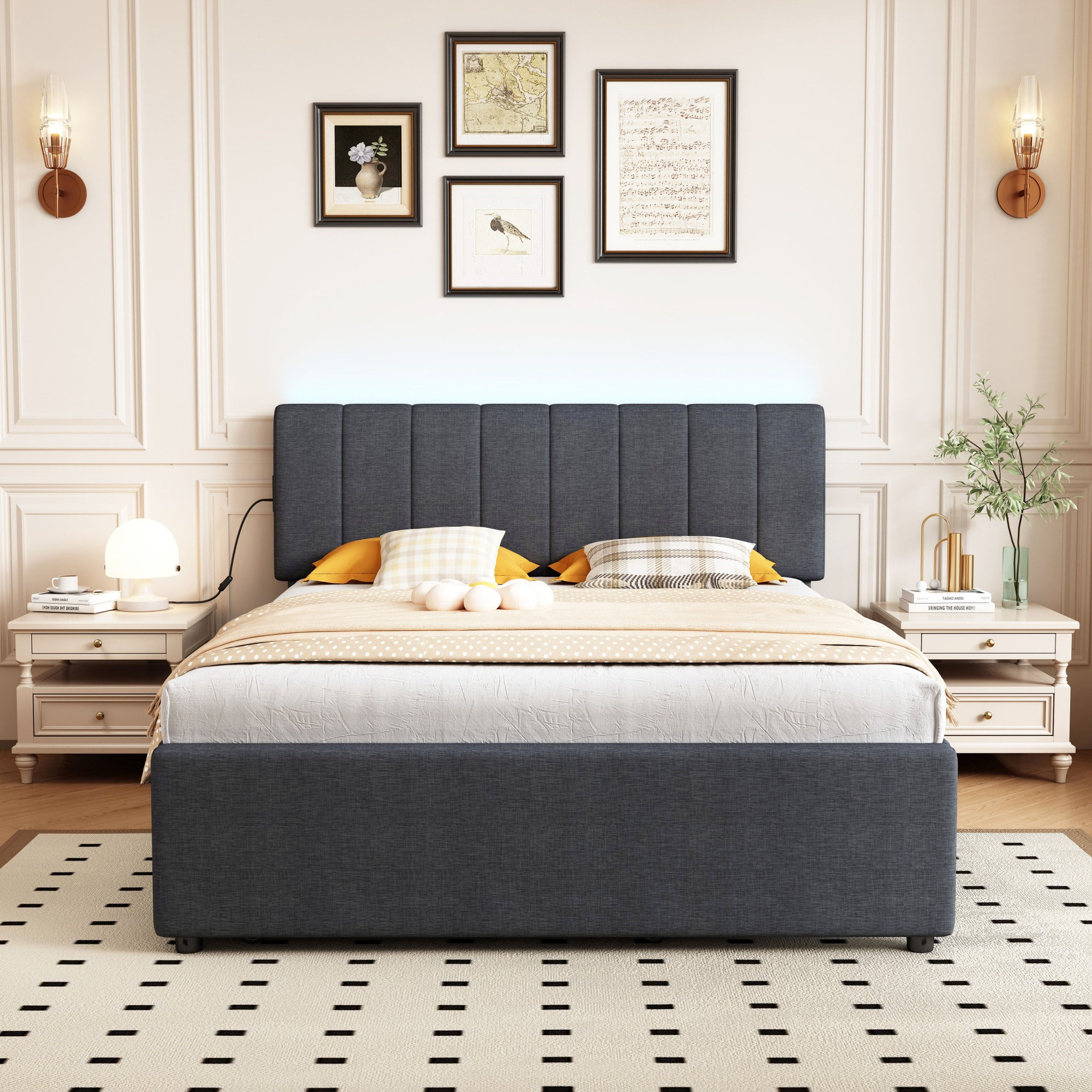Ivy Bronx Platform Bed Frame, Upholstered Platform Bed With Pull-Out ...