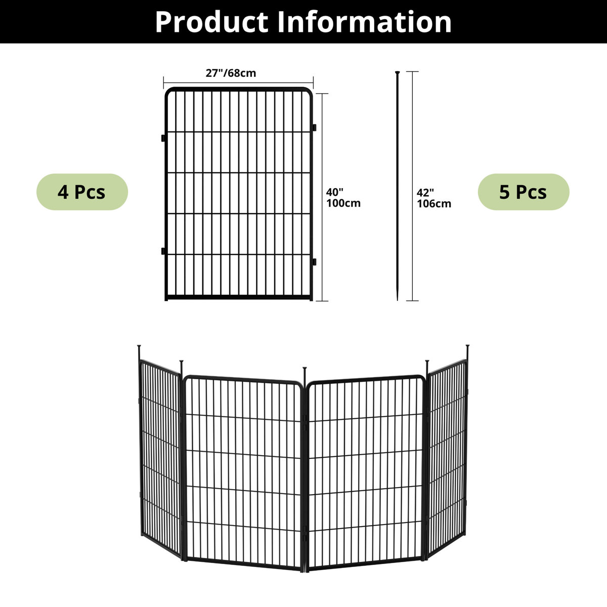 Cozy Castle (4 Fence Panels) No Dig Easy Install Metal Fence ...