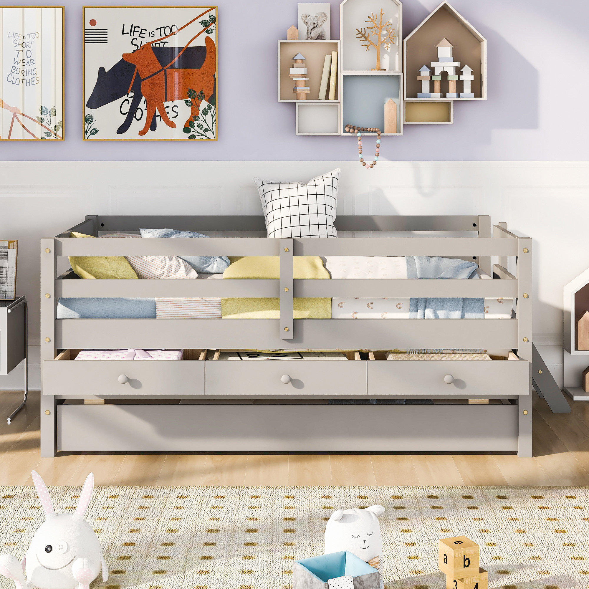 Harriet Bee Katosha Low Loft Bed With Safety Fenceclimbing ...