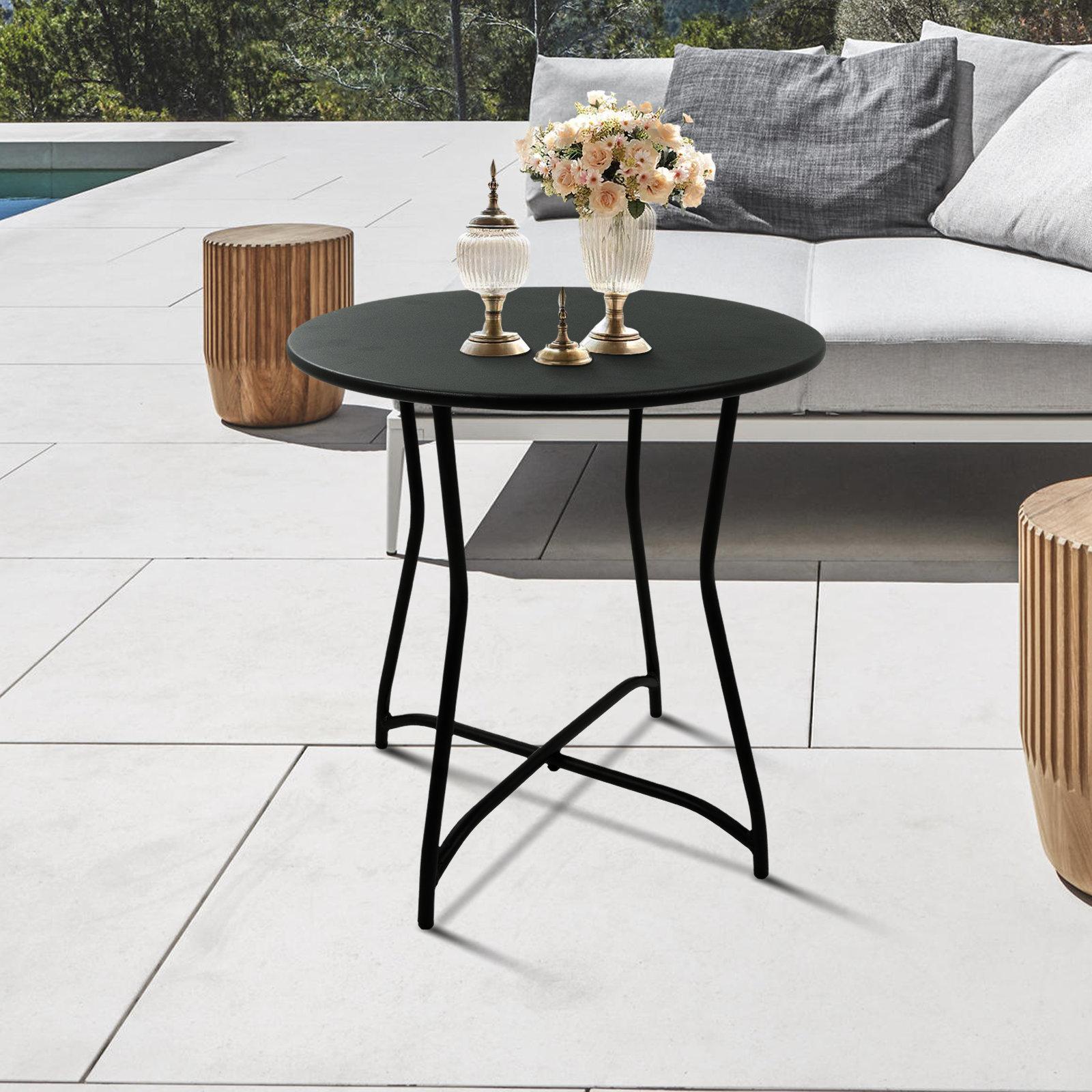 Ebern Designs Daqwan Circular 19.7'' L x 19.7'' W Outdoor Side Table ...