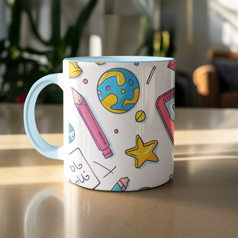 East Urban Home Kids Drawing Style 11oz Accent Mugs – White Ceramic ...