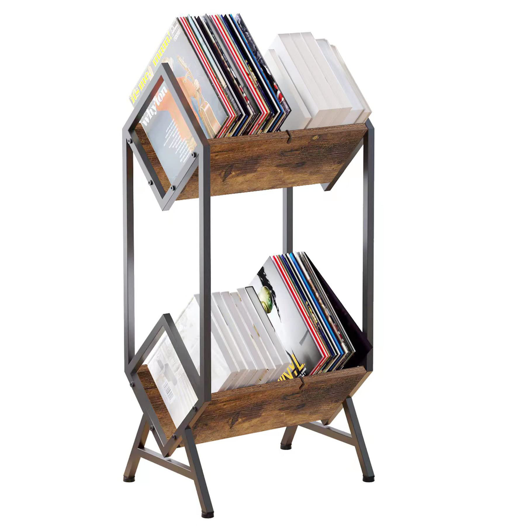 17 Stories Vintage Metal Vinyl Record Storage Shelf - Holds 160-200 LPs ...