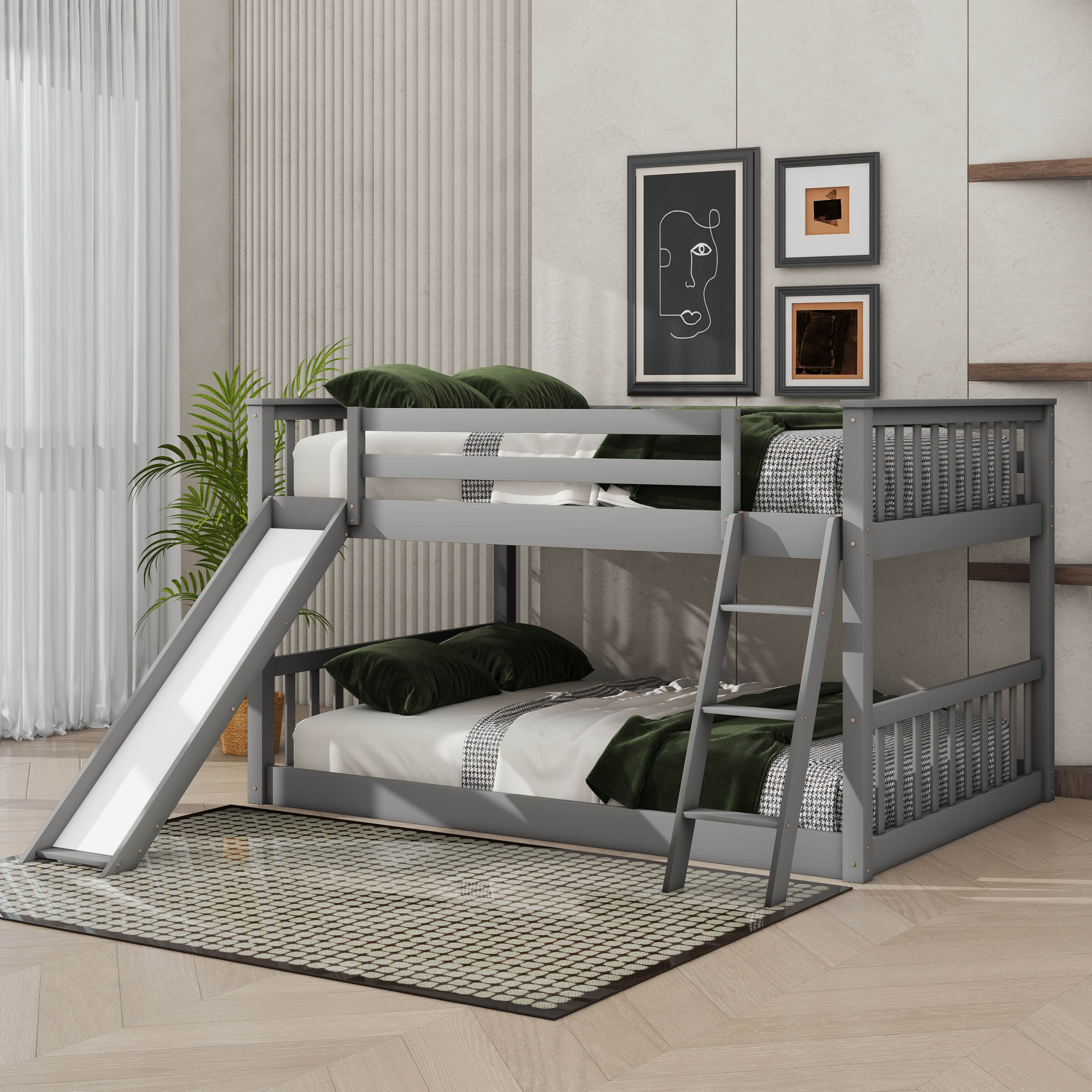 Harriet Bee Full-Over-Full Wood Bunk Beds, Bunk Beds With Convertible ...