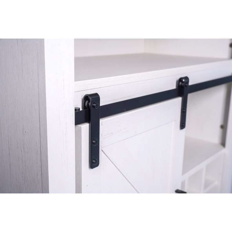 NFusion Samuel Farmhouse Bar Cabinet with Sliding Barn Door & Wine Rack ...