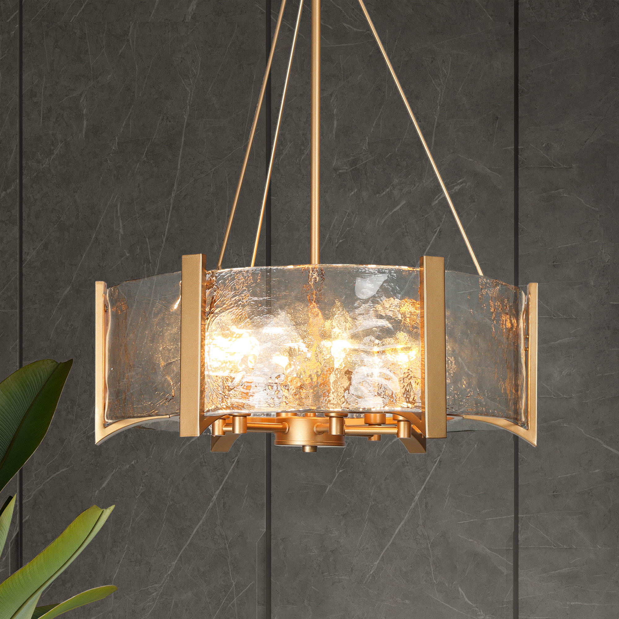 Mercer41 Hanshelmut 6-Light Shaded Gold Drum Chandelier with Ripple ...