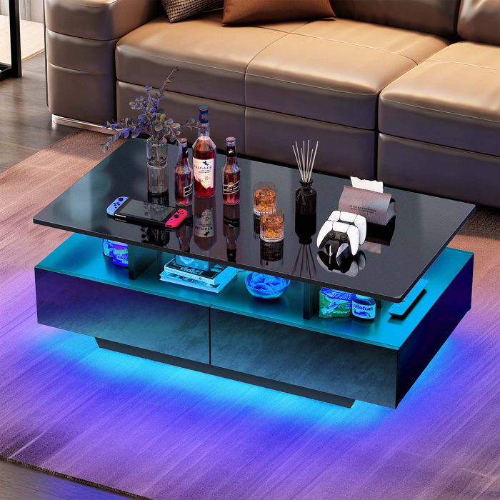 Wrought Studio Ellise LED Coffee Table with 4 Drawers & Reviews | Wayfair