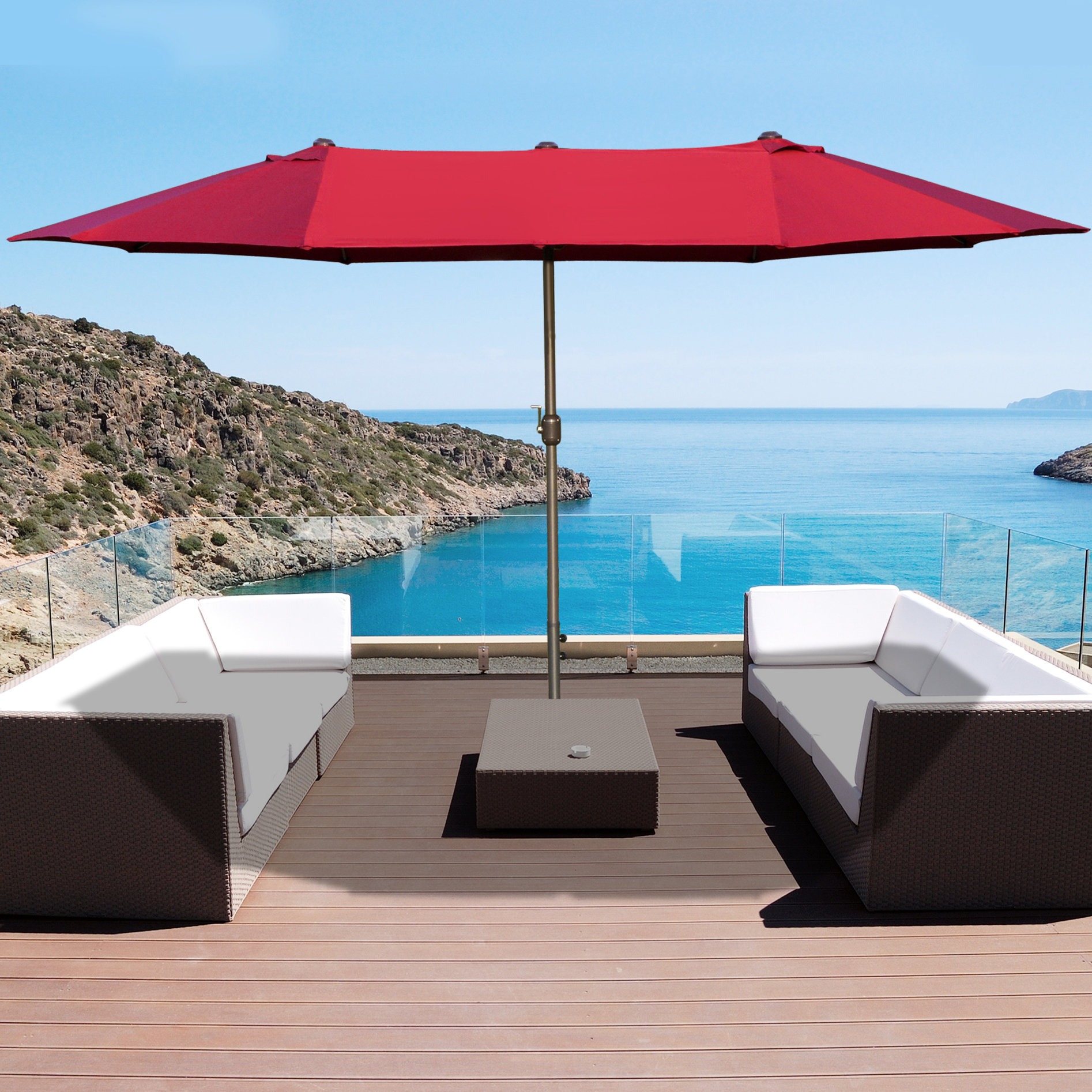 Latitude Run® 15' Patio Umbrella - Rectangular Steel Outdoor Double ...