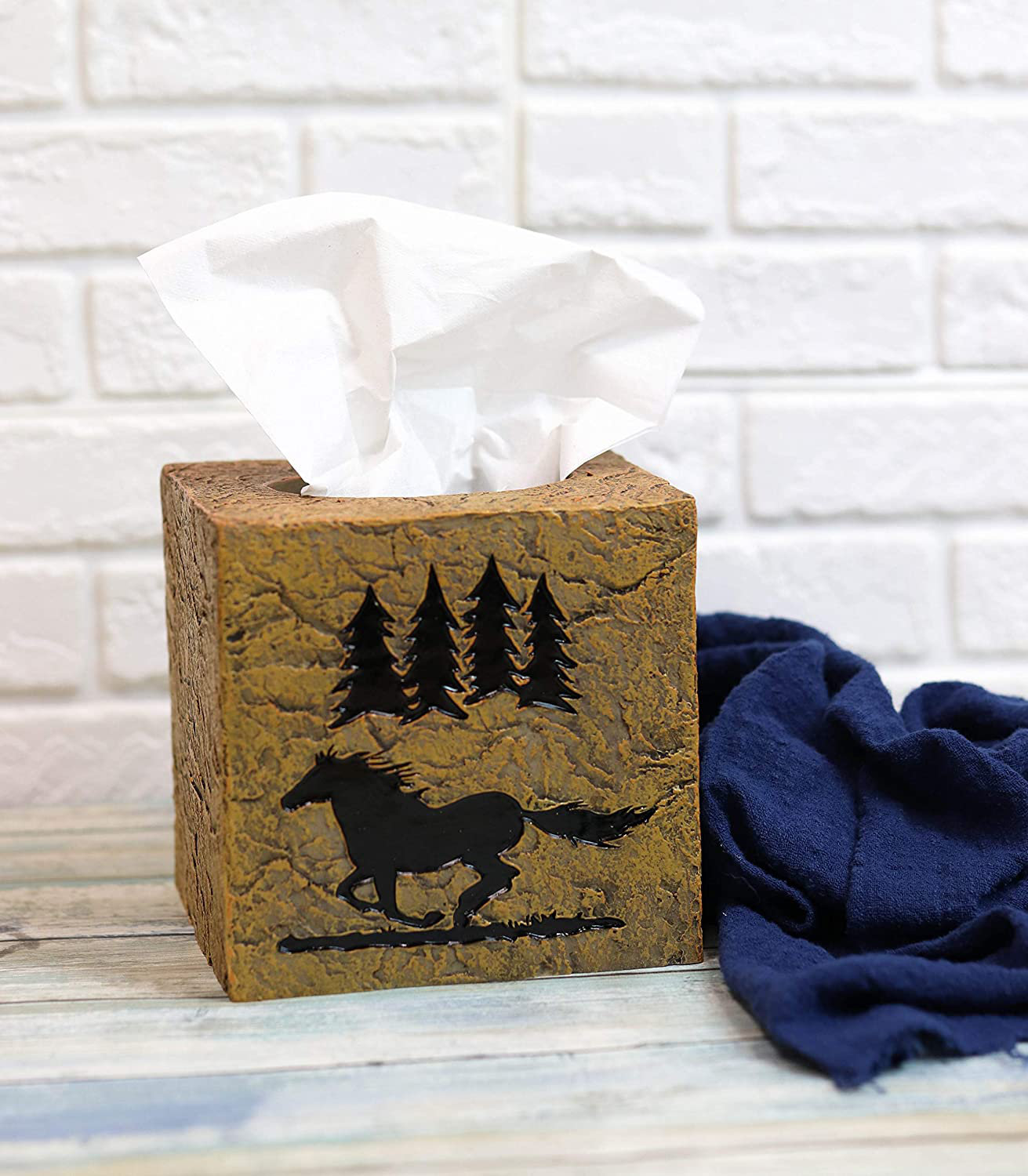 Loon Peak® Statler Galloping Mustang Horse with Pine Trees Tissue Box ...