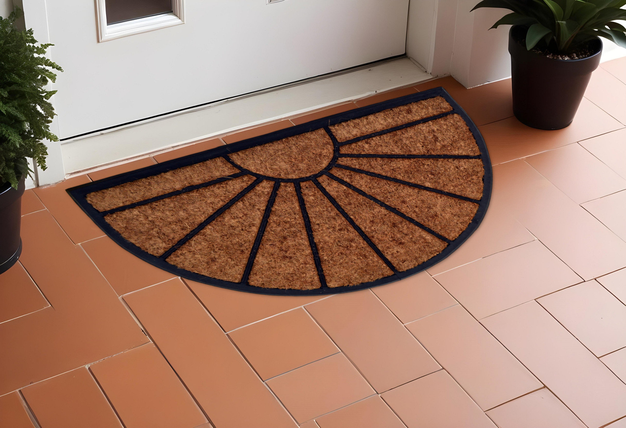 Lark Manor 18" X 30" Beige and Black Rubber and Coir Outdoor Semi ...