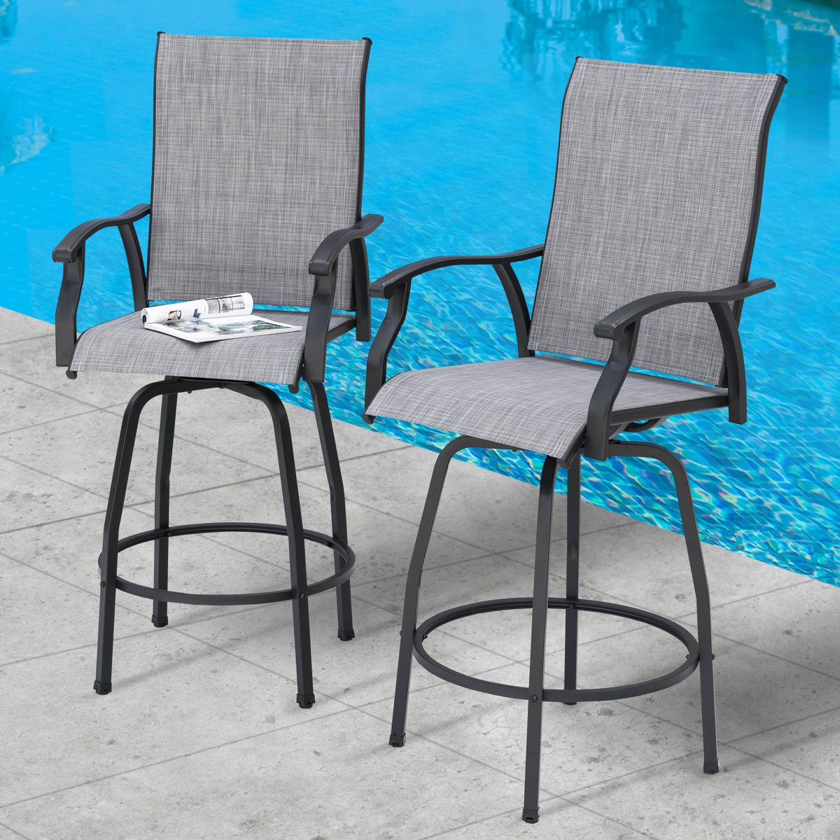 Charlton Home® Eeshan Patio Swivel Bar Stools Outdoor Chairs of 2 ...